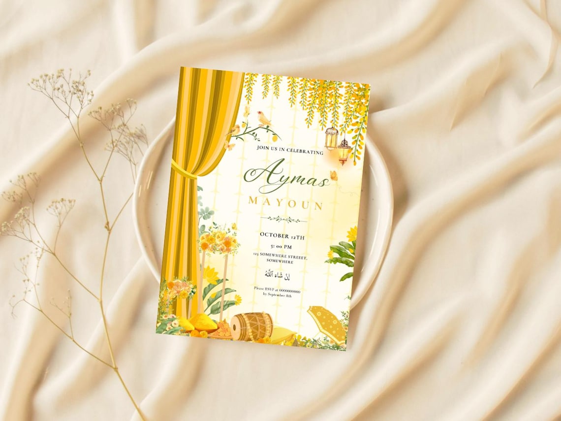 Elegant Floral Mayoun Invitation Template, Moroccan Mehndi Invite ...