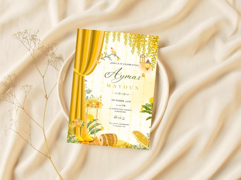 Elegant Floral Mayoun Invitation Template, Moroccan Mehndi Invite ...