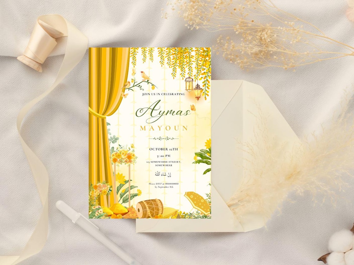 Elegant Floral Mayoun Invitation Template, Moroccan Mehndi Invite ...