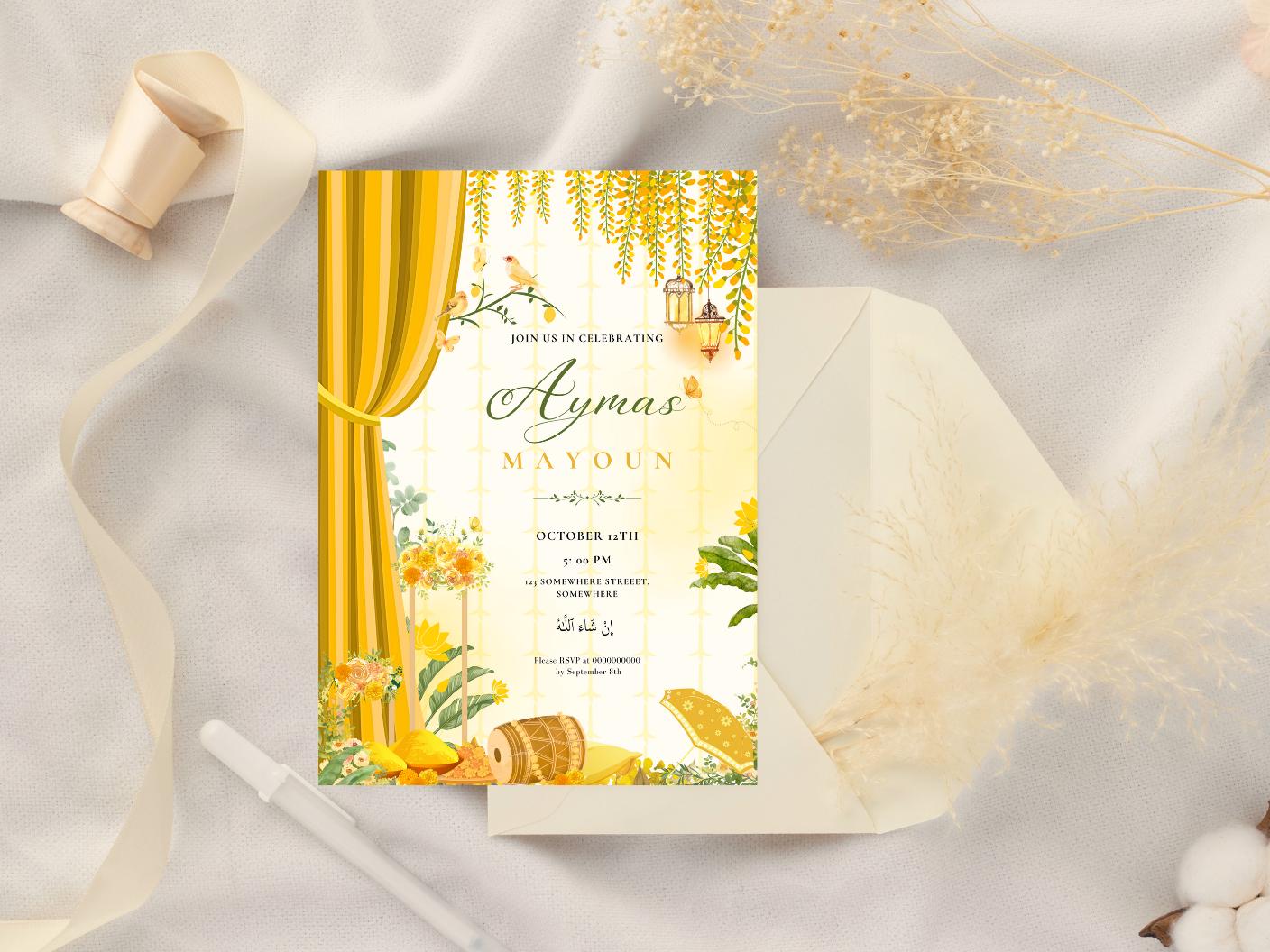 Elegant Floral Mayoun Invitation Template, Moroccan Mehndi Invite ...