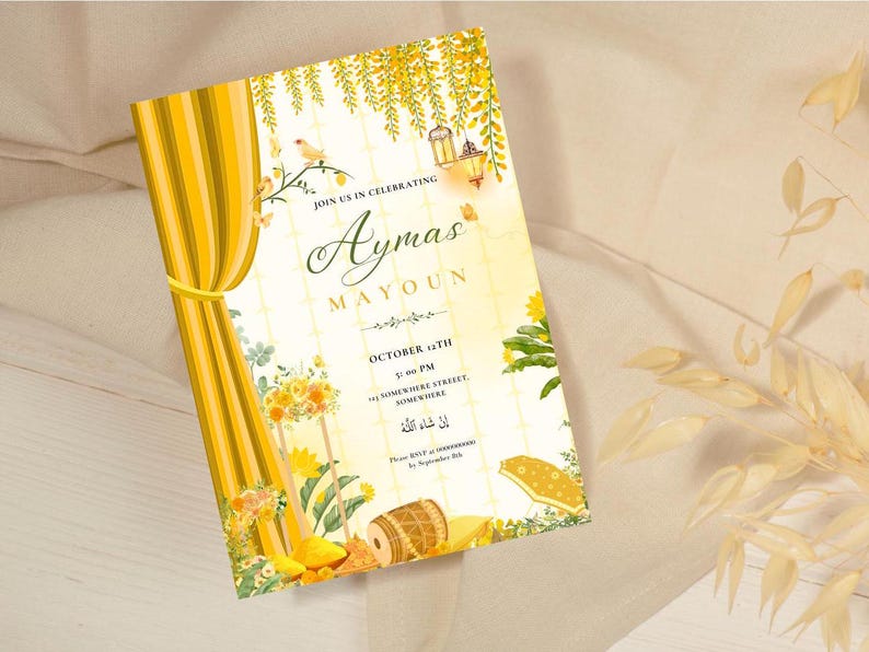 Elegant Floral Mayoun Invitation Template, Moroccan Mehndi Invite ...