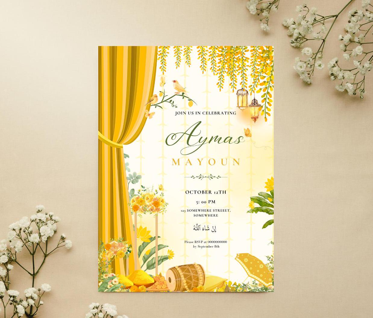 Elegant Floral Mayoun Invitation Template, Moroccan Mehndi Invite ...