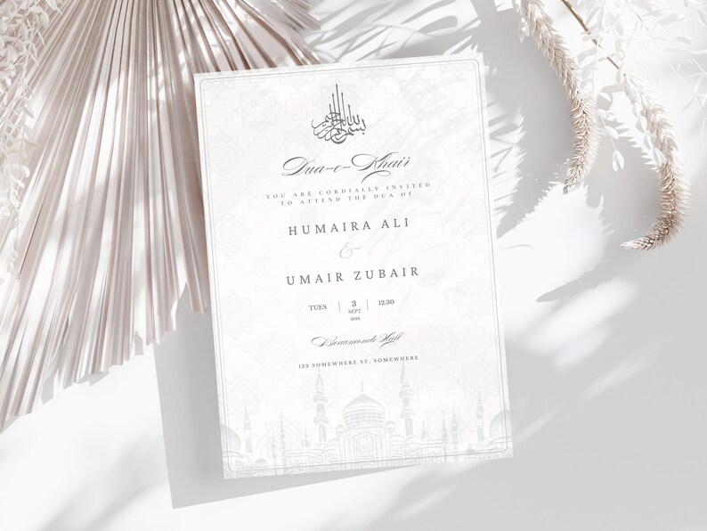 Elegant Dua E Khair Invitation, Islamic Wedding Invite, Neutral, White ...