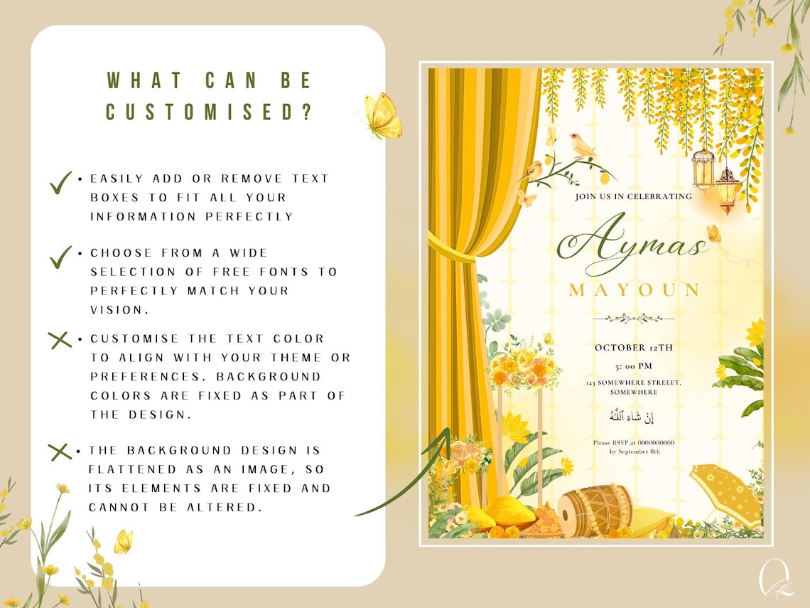 Elegant Floral Mayoun Invitation Template, Moroccan Mehndi Invite ...