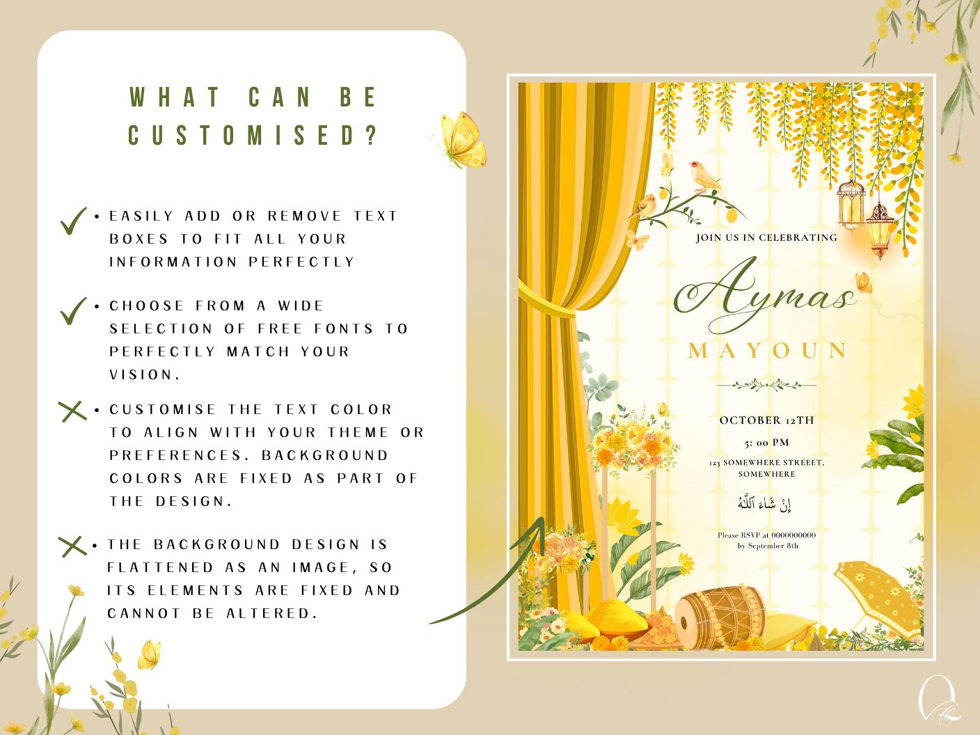 Elegant Floral Mayoun Invitation Template, Moroccan Mehndi Invite ...