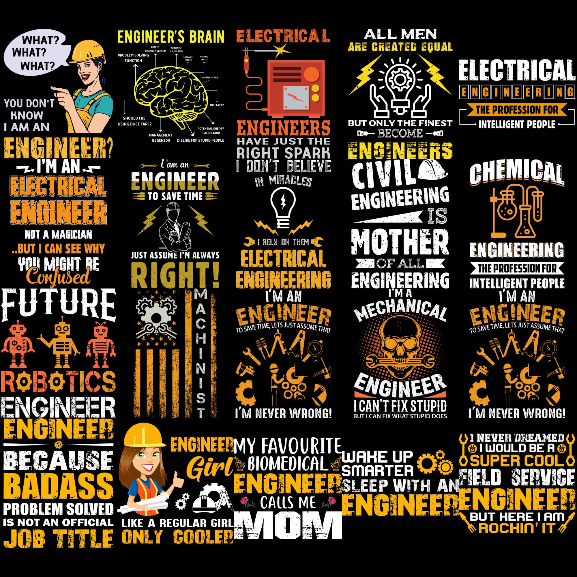 96 Engineer T-shirt Design Fonts Bundle | AI, EPS, JPG, Psd,svg,png ...