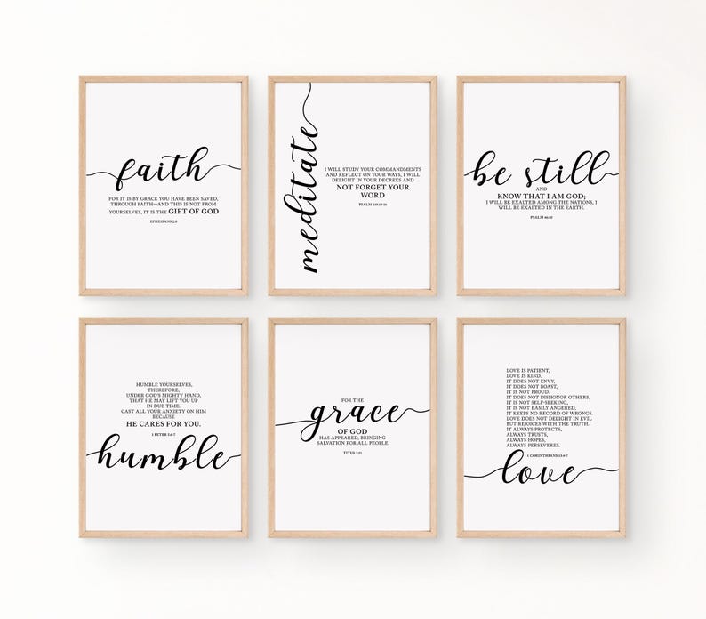 Bible Verse Prints: Black and White Scripture Wall Art Set (digital ...