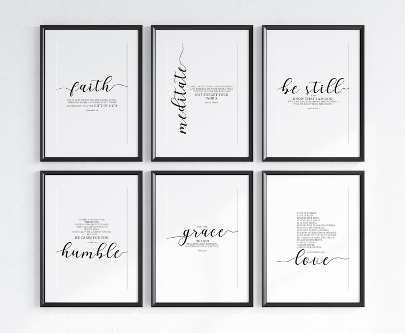 Bible Verse Prints: Black and White Scripture Wall Art Set (digital ...