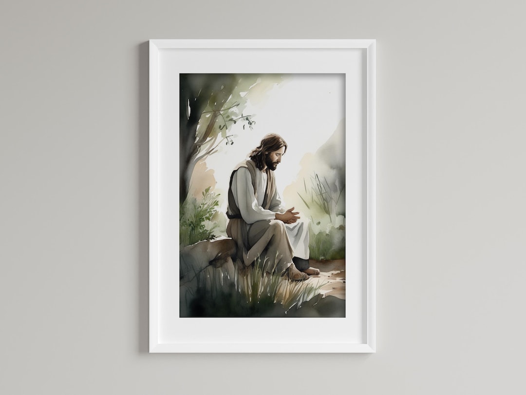 Jesus Praying Art Print: Garden of Gethsemane Watercolor (digital ...