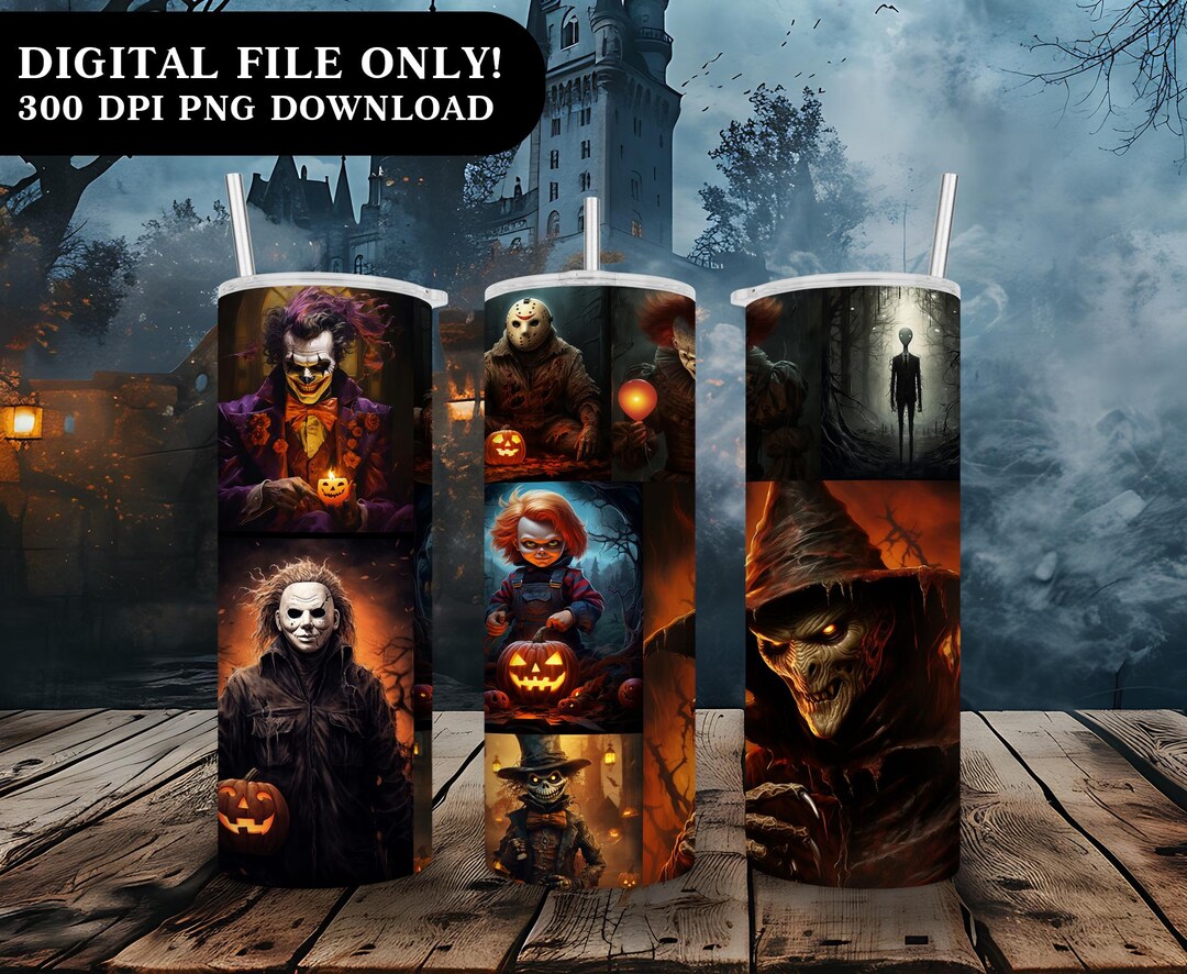 Horror Movies Characters Tumbler PNG, 20 Oz Halloween Wrap Skinny ...