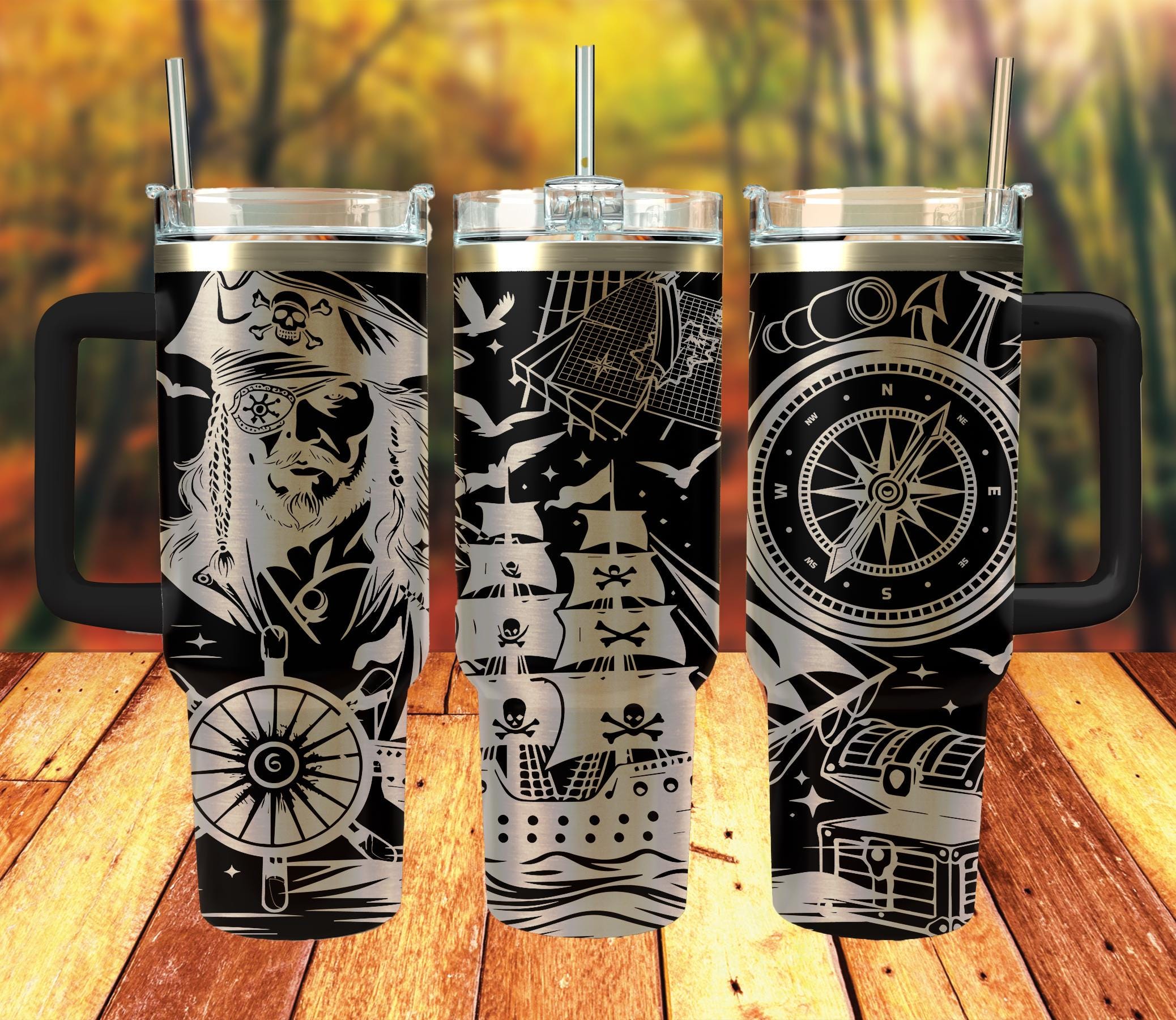 Pirate Laser Engraved Full Wrap Design for 40 Oz Tumbler, Pirate ...