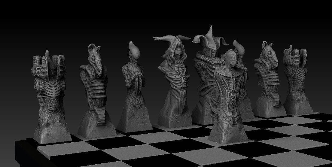 Biomechanical Chess Set: Futuristic Sci-fi Design, Collectible Pieces ...