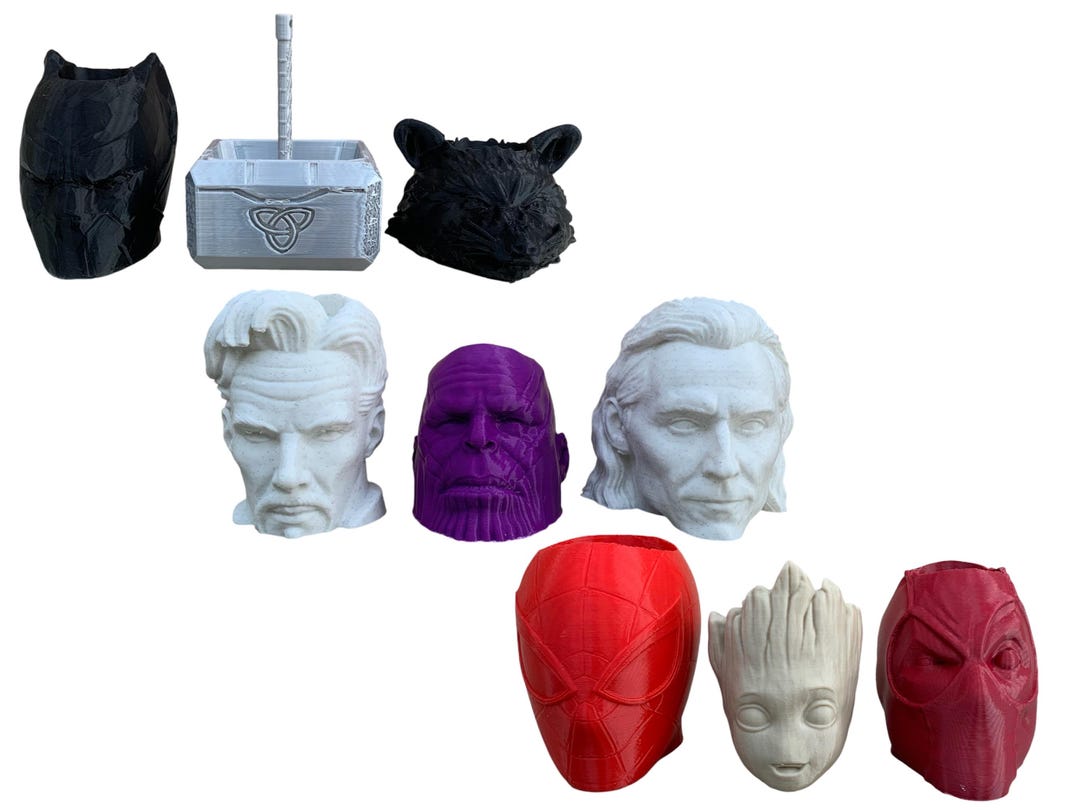 Marvel Superhero Planter & Pen Holder Set – 3D Printed Marvel ...