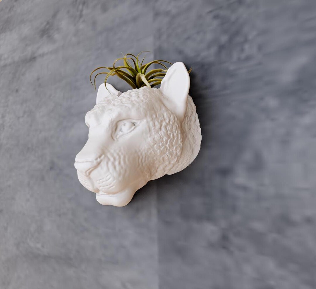 Jaguar Leopard Head Wall Mount Planter - Succulent Planter - Flower Pot ...