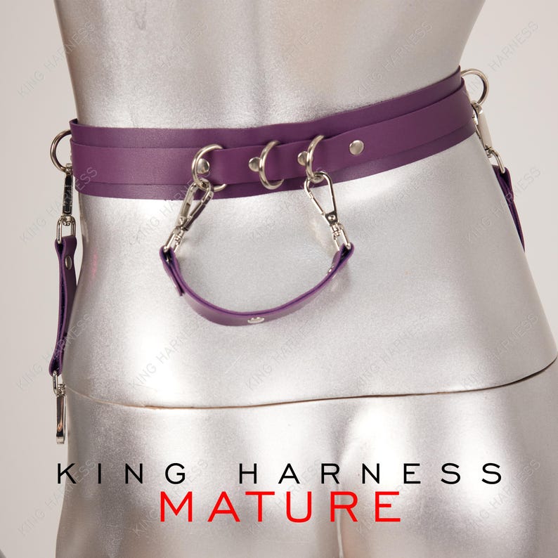 Purple Leather Garters, Plus Size Harness, Waist Body Harness, Bondage ...