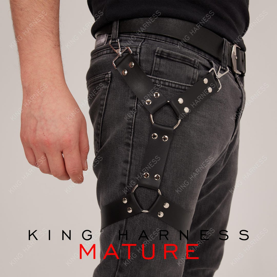 Men's Leather Leg Harness, Harness Men Jeans Accesories, Biker Jeans ...