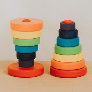 Wooden Rainbow Pyramid Stacking Toy, Wooden Stacking Rings, Wooden ...