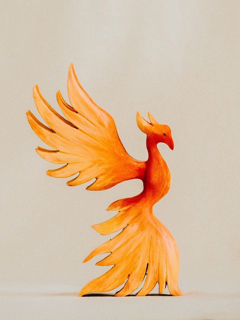 Wooden Phoenix Figurine, Hand-painted Fantasy Creature, Mythical Animal ...