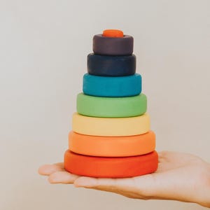 Wooden Rainbow Pyramid Stacking Toy, Wooden Stacking Rings, Wooden ...