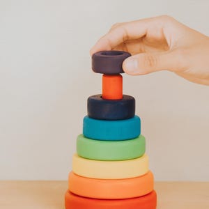 Wooden Rainbow Pyramid Stacking Toy, Wooden Stacking Rings, Wooden ...