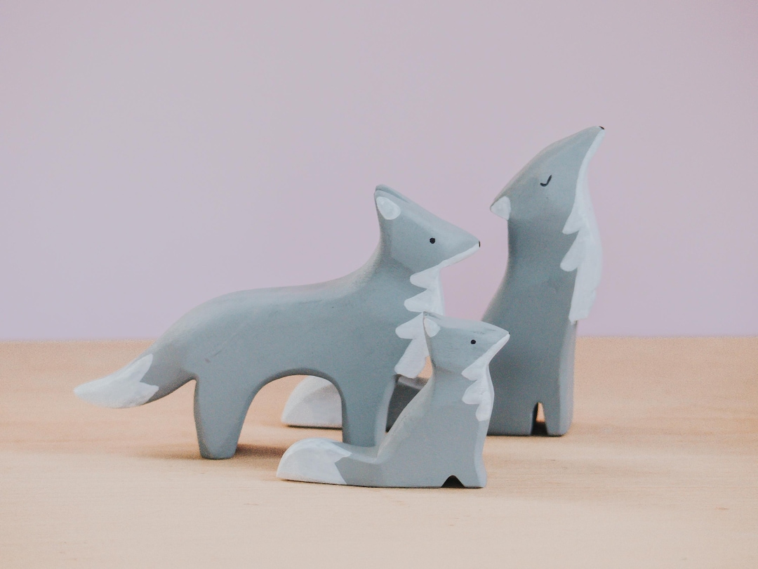 Wooden Wolf, Wooden Coyote, Wolf Family, Handmade Wooden Animal ...
