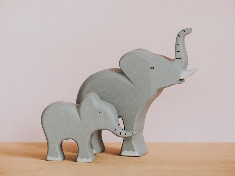 African Wooden Elephant, Handmade Wooden Animal, Montessori Toy, Figure ...