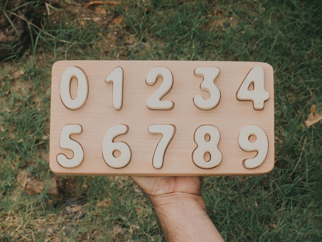 Wooden Number Puzzle Board, Montessori Wooden Number Learning Board, 0 ...