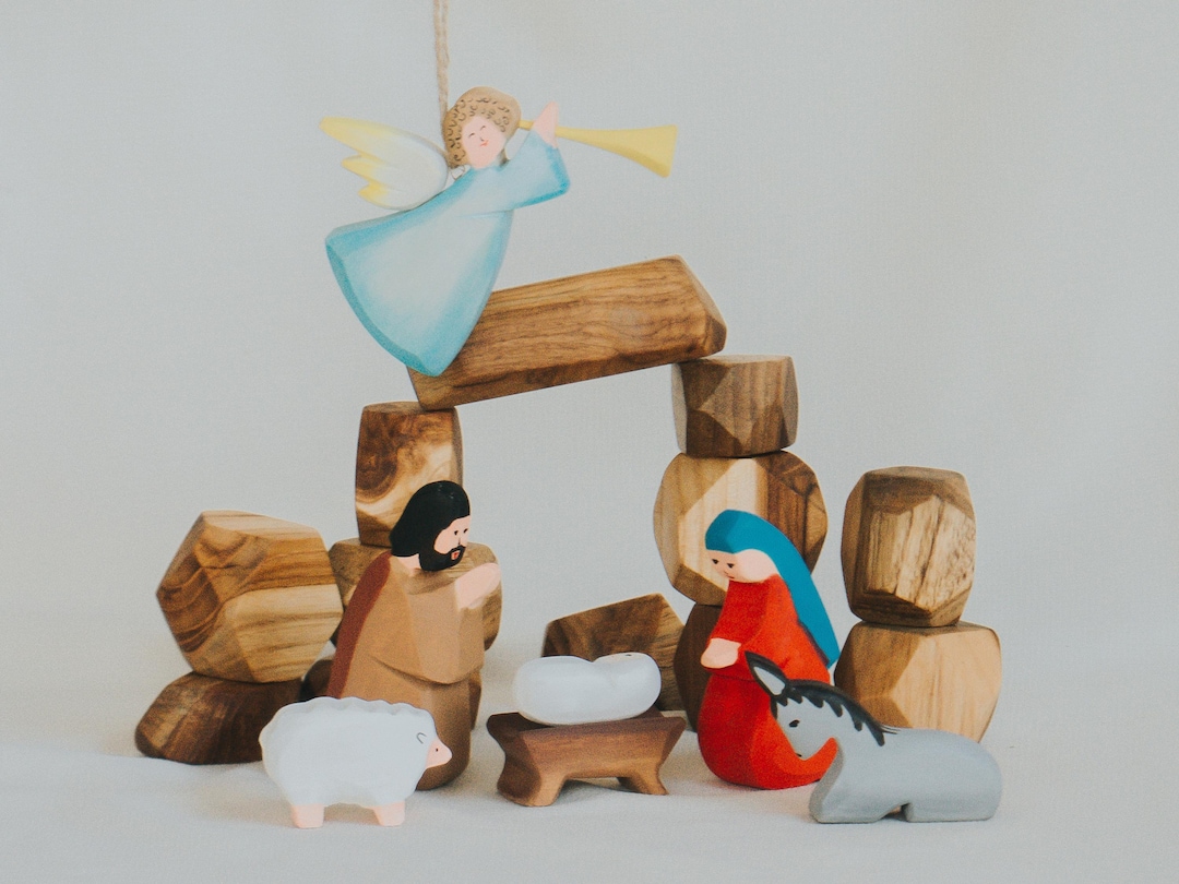 Wooden Nativity Set for Kids, Nativity Figurines, Christmas Nativity ...