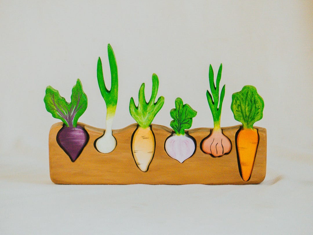 Wooden Vegetable Puzzle, Montessori Root Vegetables, 6 Root Vegetables ...