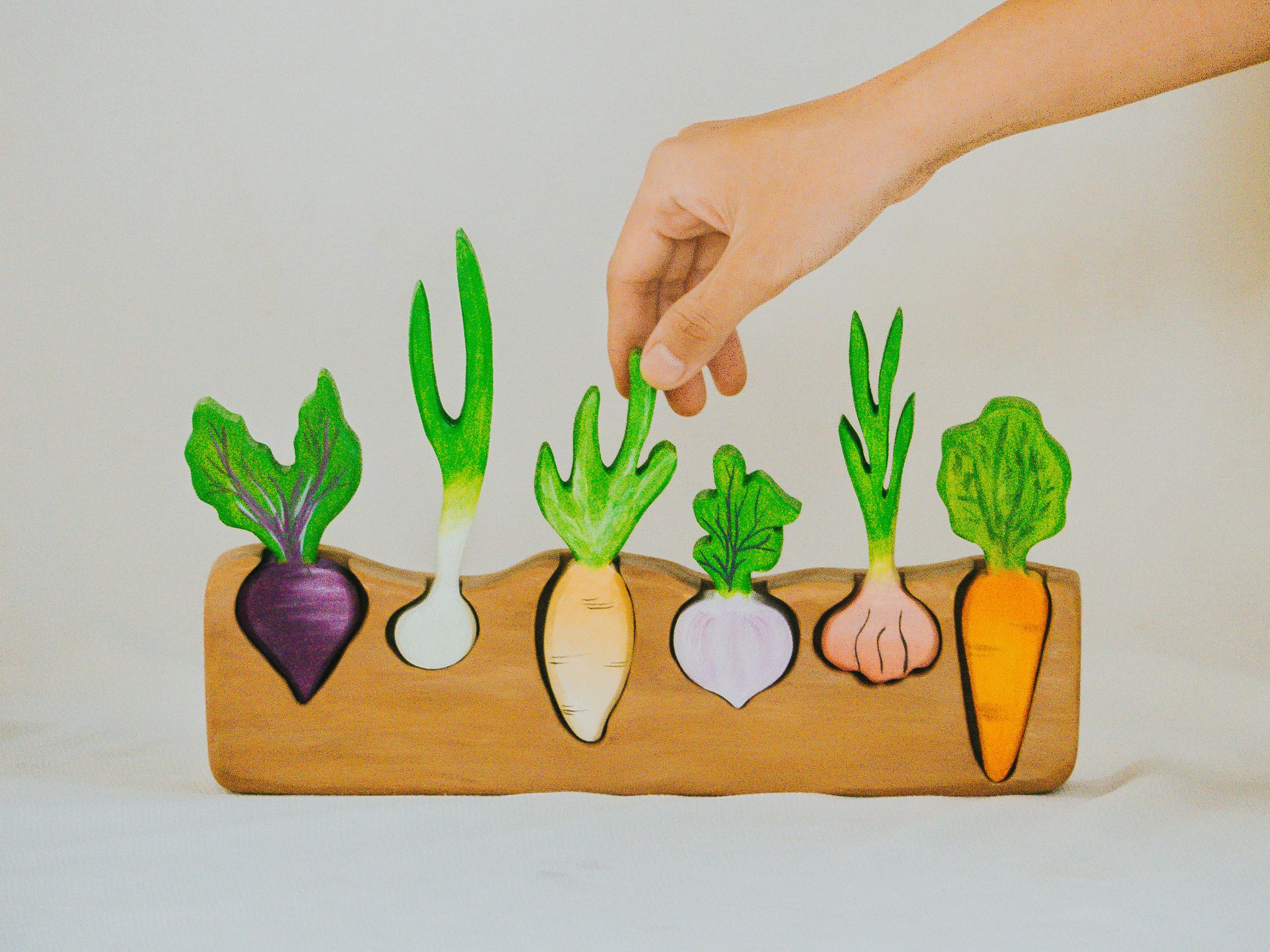 Wooden Vegetable Puzzle, Montessori Root Vegetables, 6 Root Vegetables ...