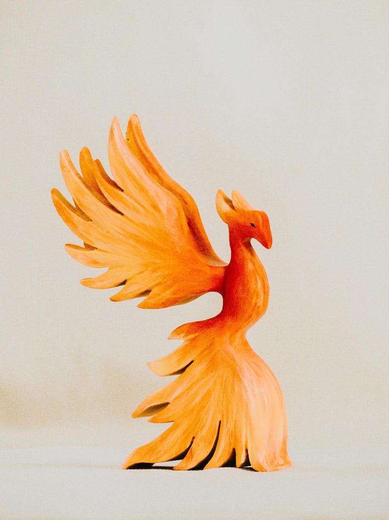 Wooden Phoenix Figurine, Hand-painted Fantasy Creature, Mythical Animal ...
