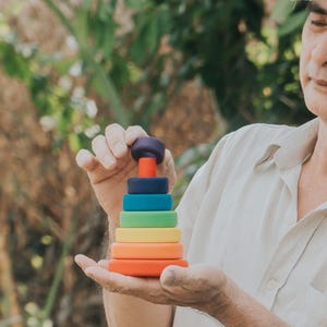 Wooden Rainbow Pyramid Stacking Toy, Wooden Stacking Rings, Wooden ...