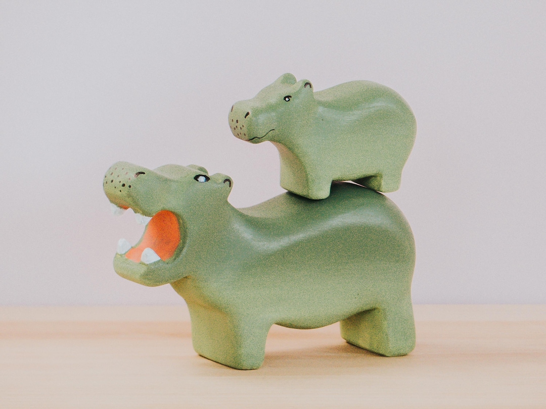 Wooden Hippo Toy, Jungle Animal Wooden Toy, Handcrafted Wooden Hippo ...
