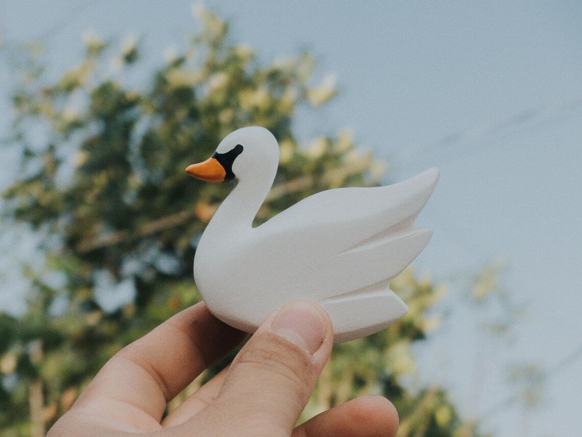 Wooden Swan Toy, Handcrafted Wooden Swan Figurine, Waldorf Wooden Toy ...