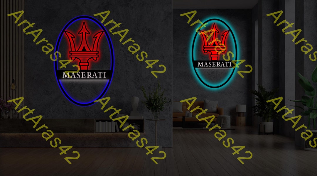 Maserati Metal Sign, Led Decor, Steel Wall Decor, Maserati Led Sign ...