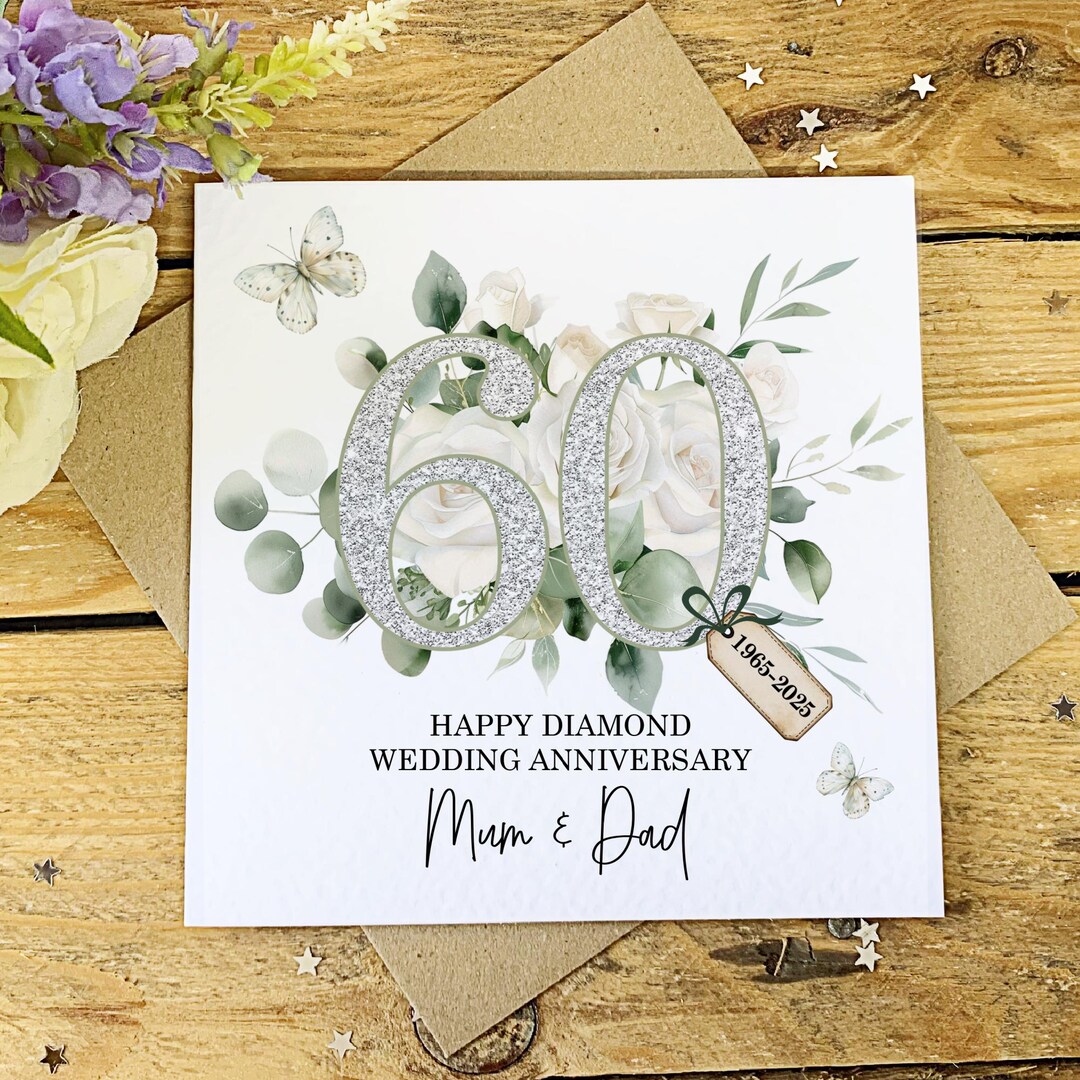 Diamond 60th Wedding Anniversary Card, Personalised Diamond Wedding ...