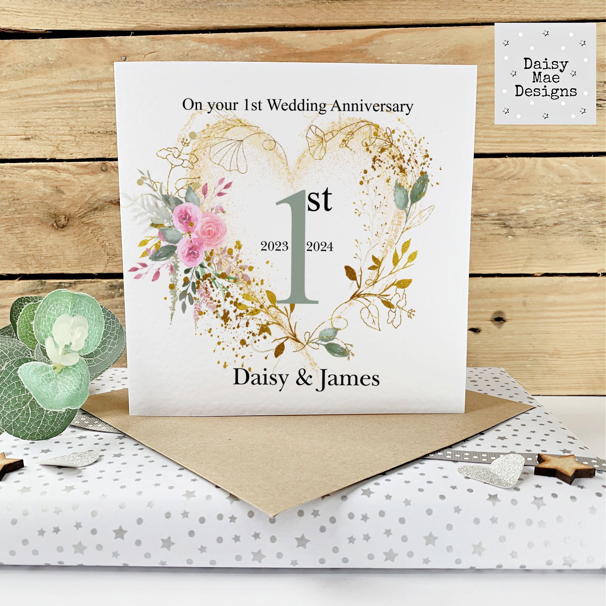 1st Wedding Anniversary Card, First Wedding Anniversary Cards, Personalised Card, 1st ...