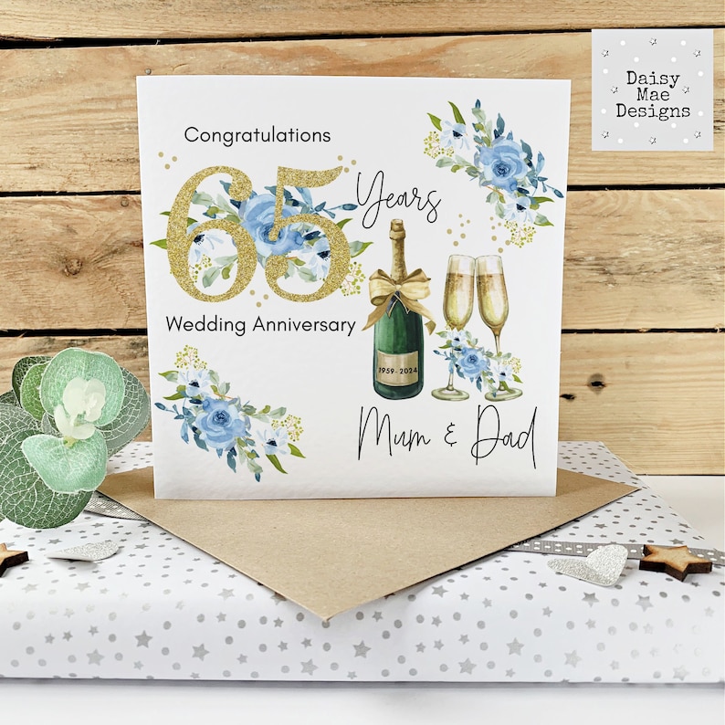 65th Wedding Anniversary Card Mum and Dad, Personalised Blue Sapphire Wedding Anniversary Card ...