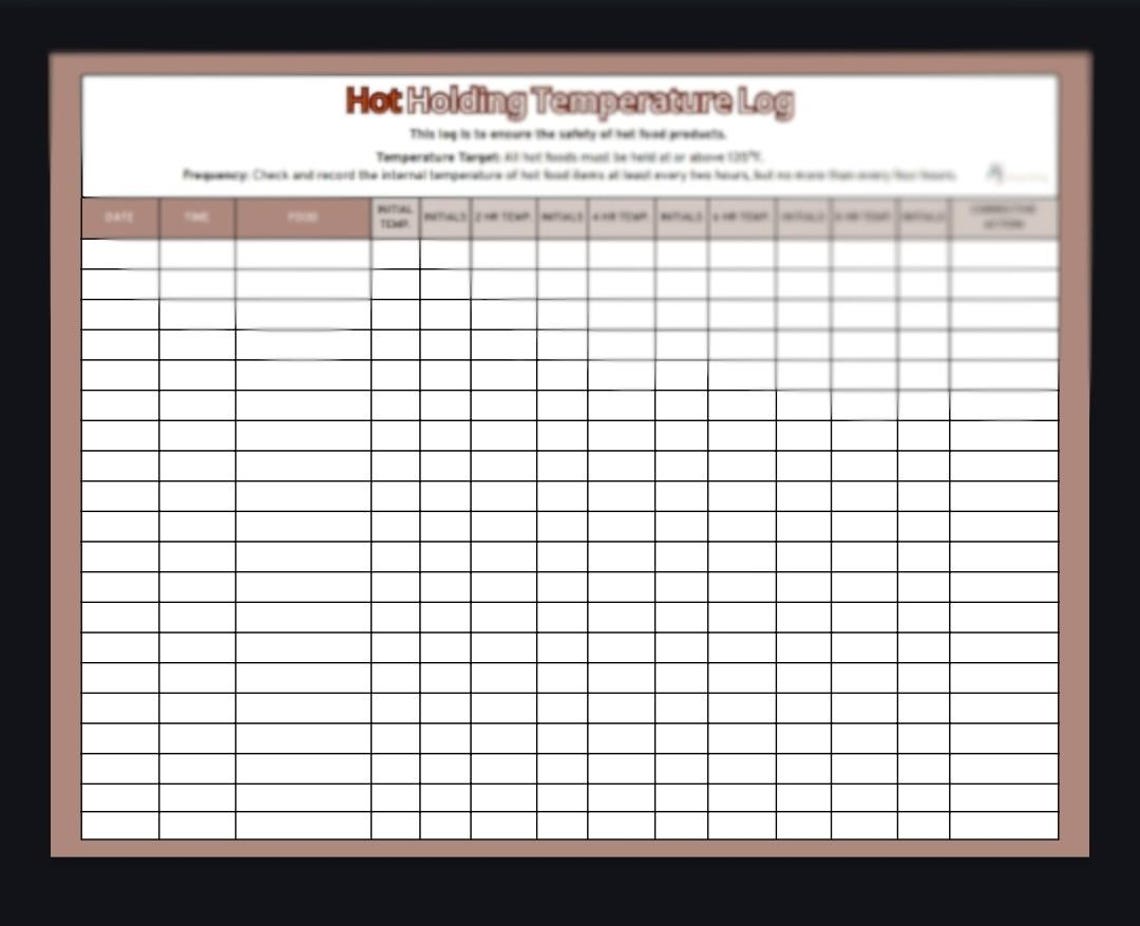 Food Temperature Log - Hot & Cold Holding Logs, HACCP Compliant ...