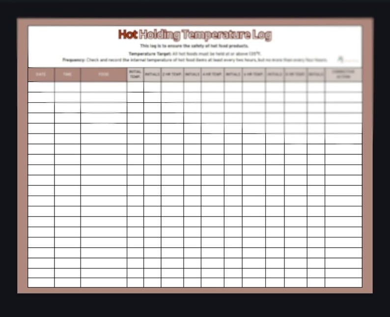 Food Temperature Log - Hot & Cold Holding Logs, HACCP Compliant ...