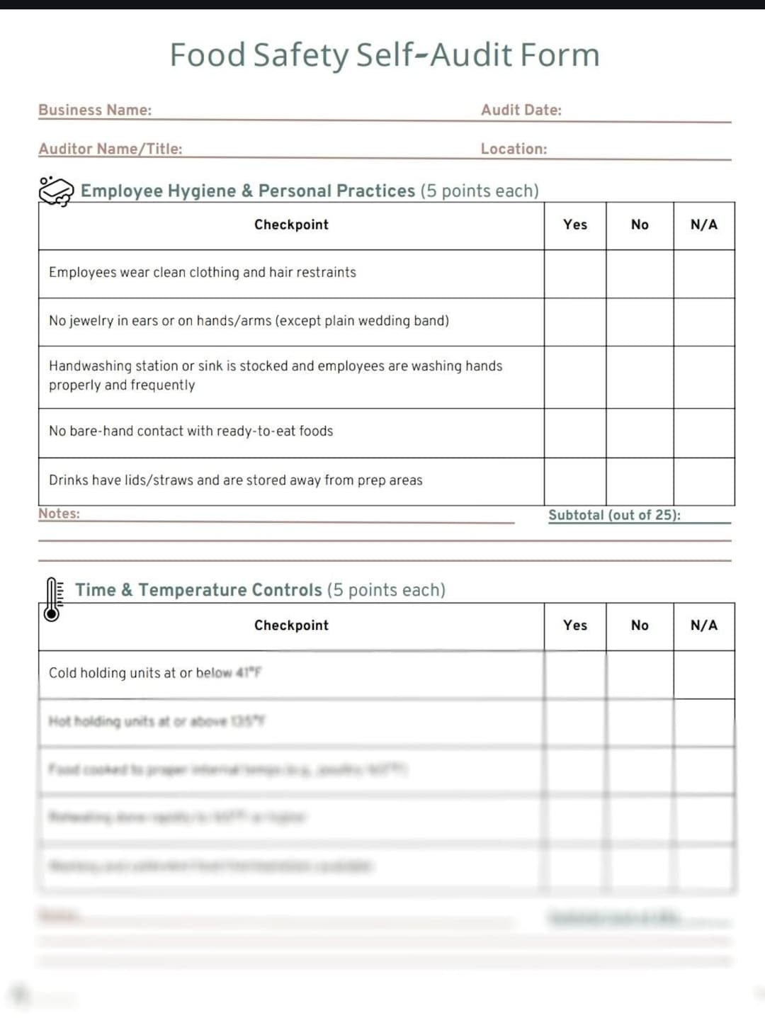 Food Safety Self-audit Checklist | Restaurant & Food Truck Inspection ...