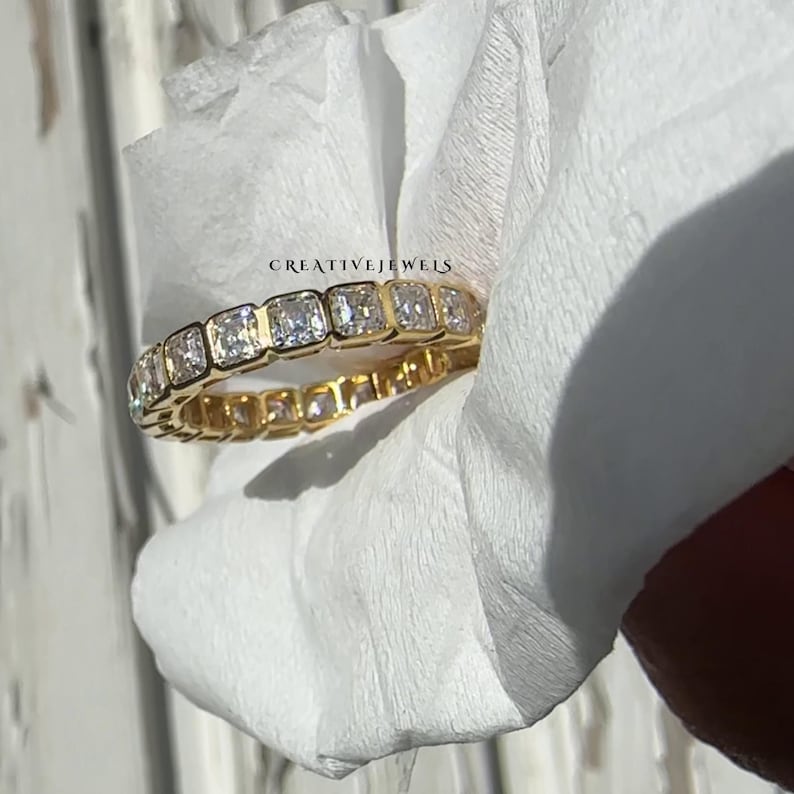 Asscher Cut Bezel Set Full Eternity Band, Moissanite Promise Ring ...