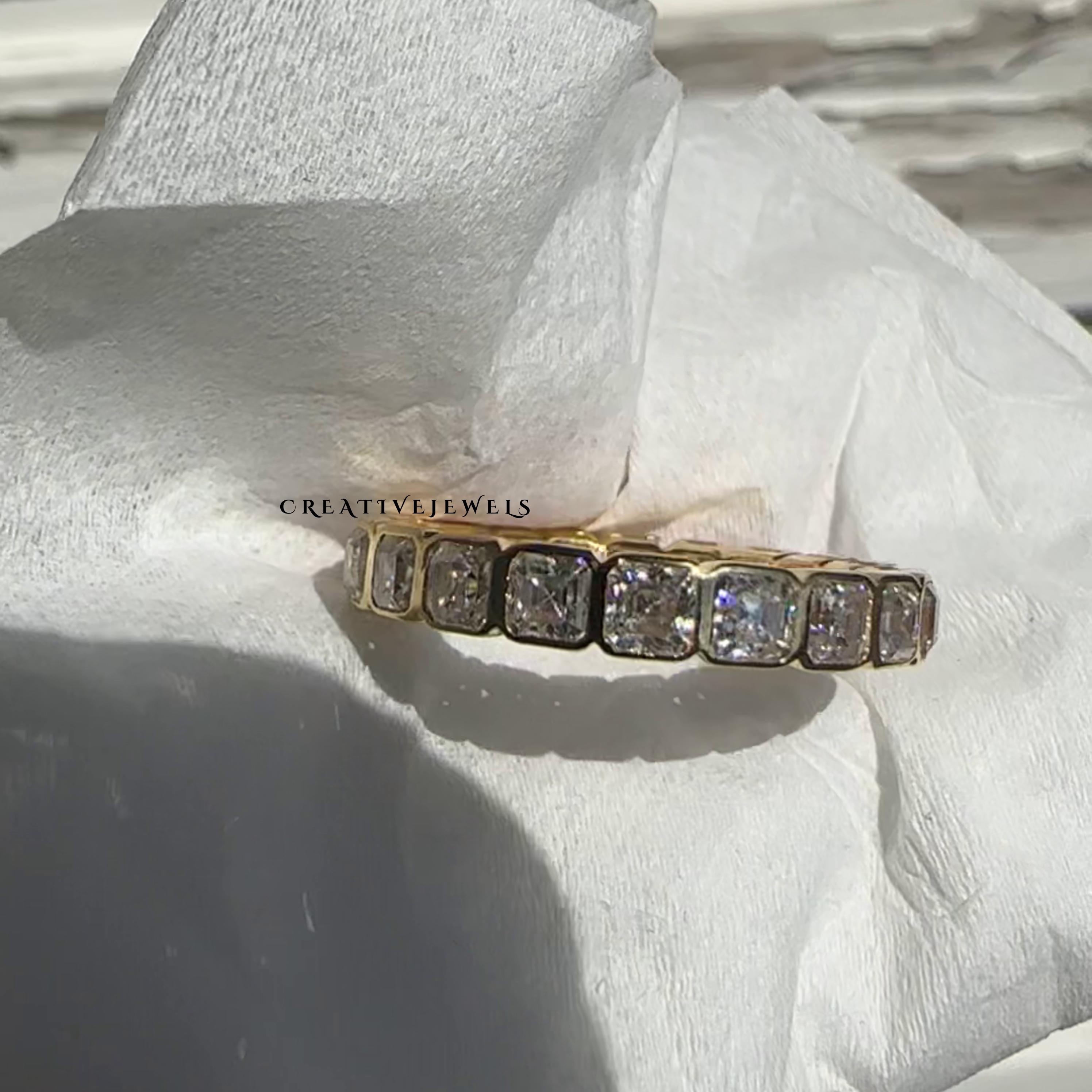 Asscher Cut Bezel Set Full Eternity Band, Moissanite Promise Ring ...