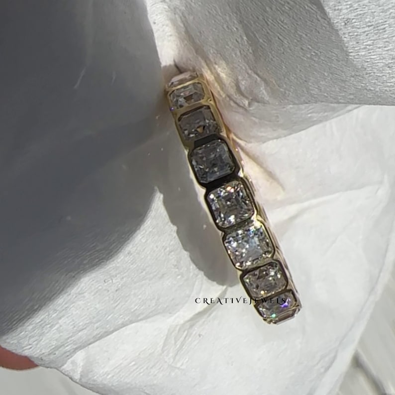 Asscher Cut Bezel Set Full Eternity Band, Moissanite Promise Ring ...