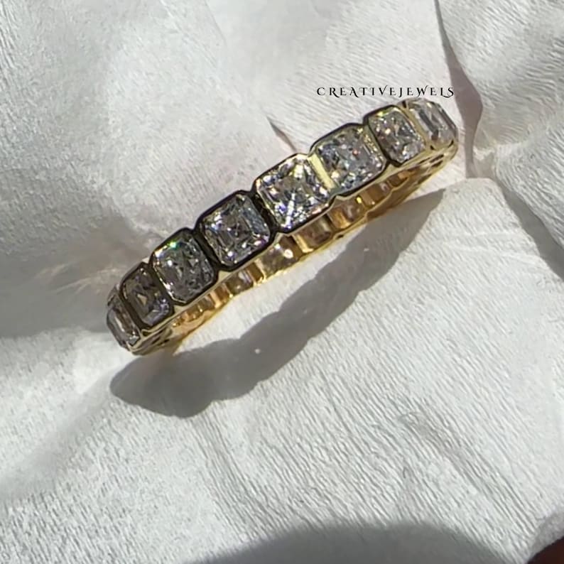 Asscher Cut Bezel Set Full Eternity Band, Moissanite Promise Ring ...