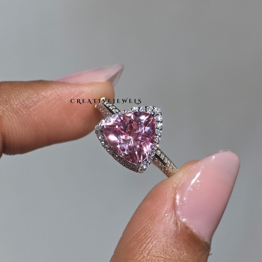 Delicate 3.80CT Pink Sapphire Trillion Cut Gemstone Ring, Half Eternity ...