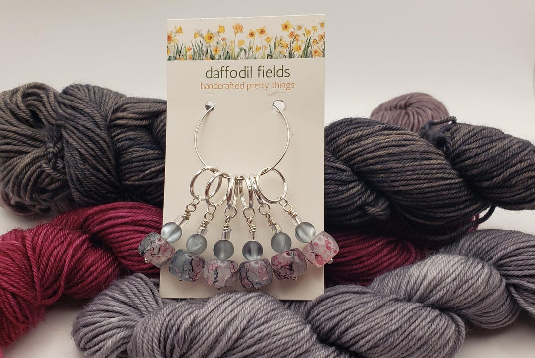 Raspberry & Gray Glass Bead Stitch Markers - Silver Tone - Set of 6 - Etsy