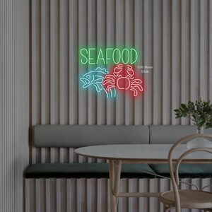 Seafood Neon Sign, LED Light Sign for Seafood Restaurant, Fish Shop ...