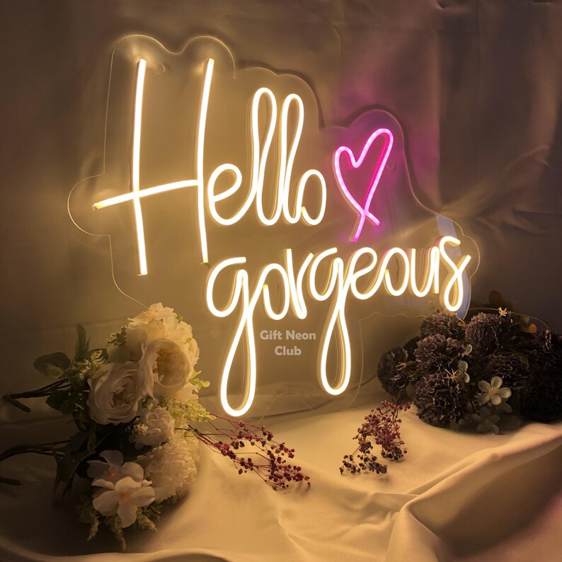 Hello Gorgeous Neon Sign / Custom Beauty Salon Decor / Custom Heart ...
