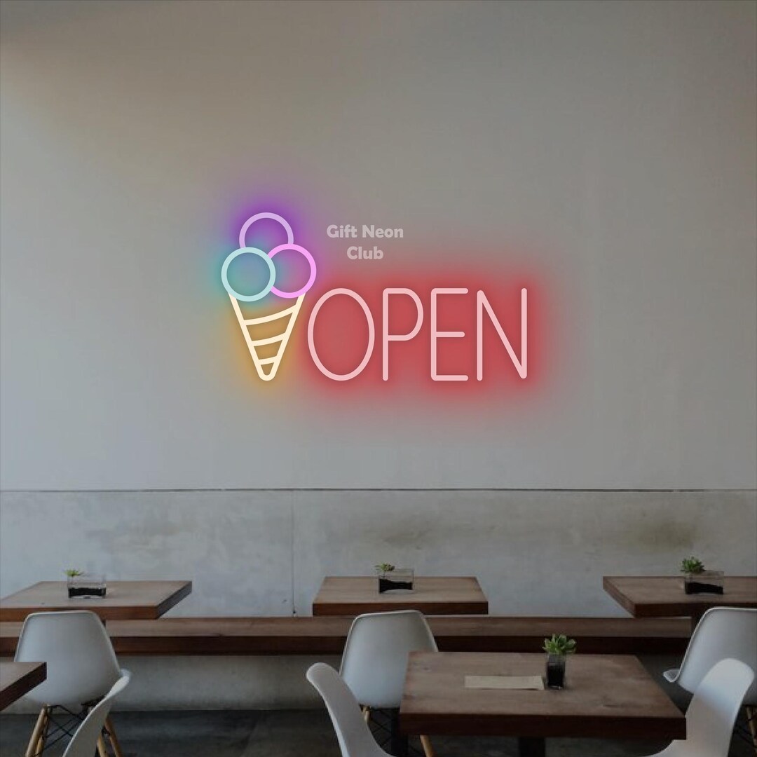 Open Ice Cream Neon Sign, LED Light Sign for Ice Cream Shop, Dessert ...